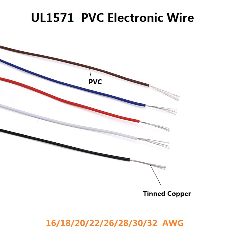 10M UL1571 PVC Electronic Wire 26AWG/28AWG/30AWG/32AWG Tin-plated Copper Environmental LED Line ...