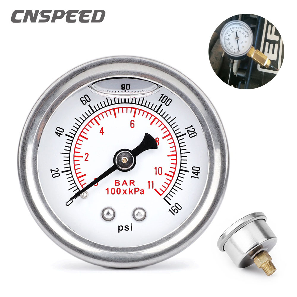 Universal 1/8 Npt Fuel Pressure Gauge Liquid 0-160 Psi 0-11 Kpa Pointer ...