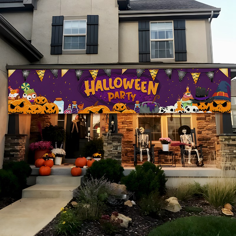 200*40cm Halloween Theme Spots Polyester Purple Horror Pumpkin Banner ...