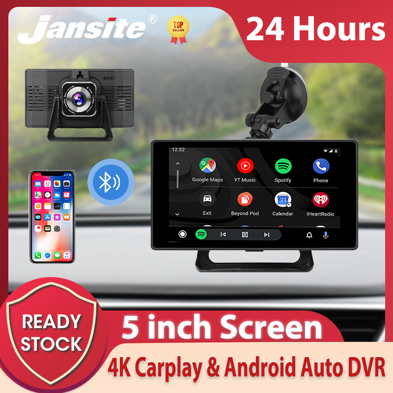 Jansite 5 Inch in Car DVR Dash Cam 4K Carplay Android Auto 2160P Front ...