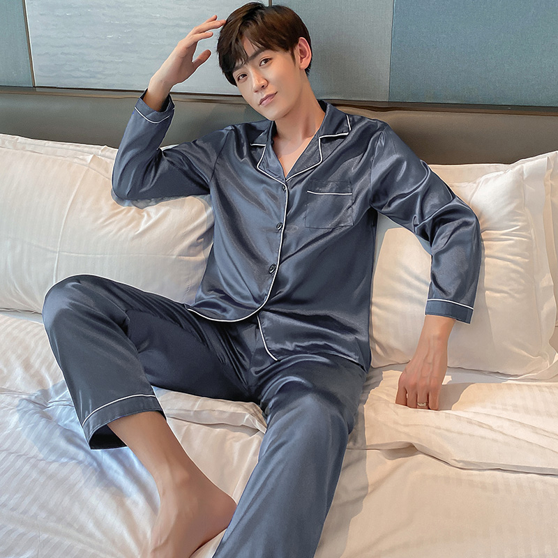 Ready Stock in Philippines Men's Silk Pyjamas Pajama Terno Set Male ...