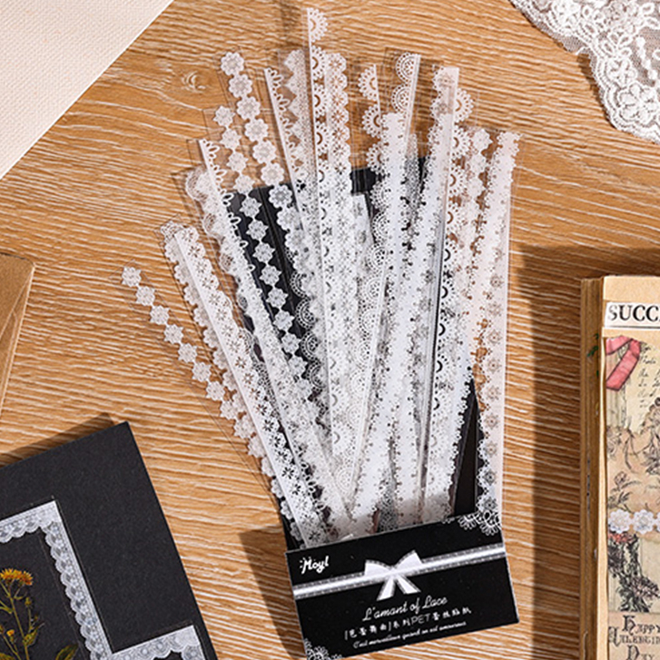 30 Sheets Delicate Long Hollow Lace Stickers Pack Decorative DIY Retro ...