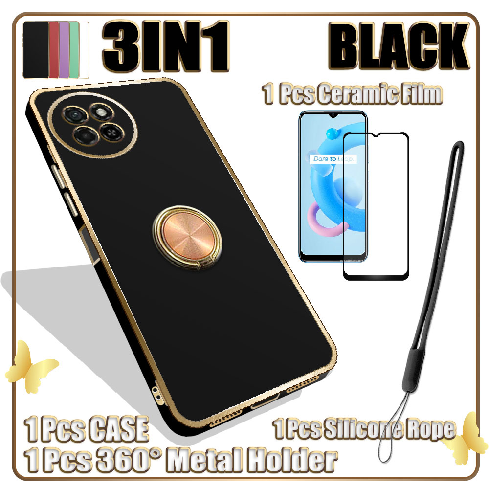 3 IN 1 For Itel S23 Electroplated Straight Edge Case with Tempered ...