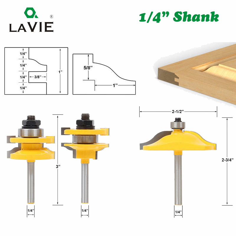 LAVIE 1/4" Shank 3pcs Large Door Panel Cabinet Tenon Router Bit Cabinet ...