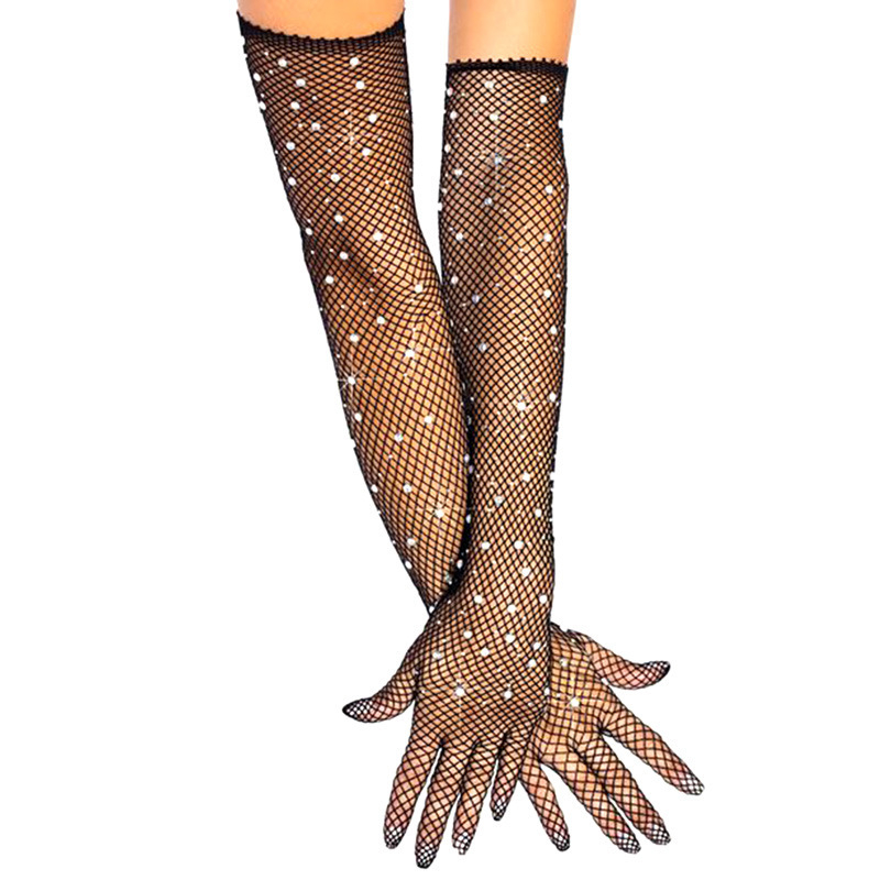 Shiny Rhinestone Fishnet Gloves Retro Mesh High Elastic Mesh Color ...