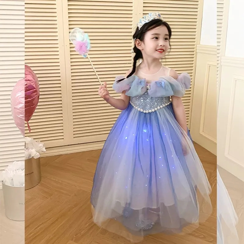 LED Elsa Princess Dresses Girls Dresses Baby Gowns Cotton Girls ...