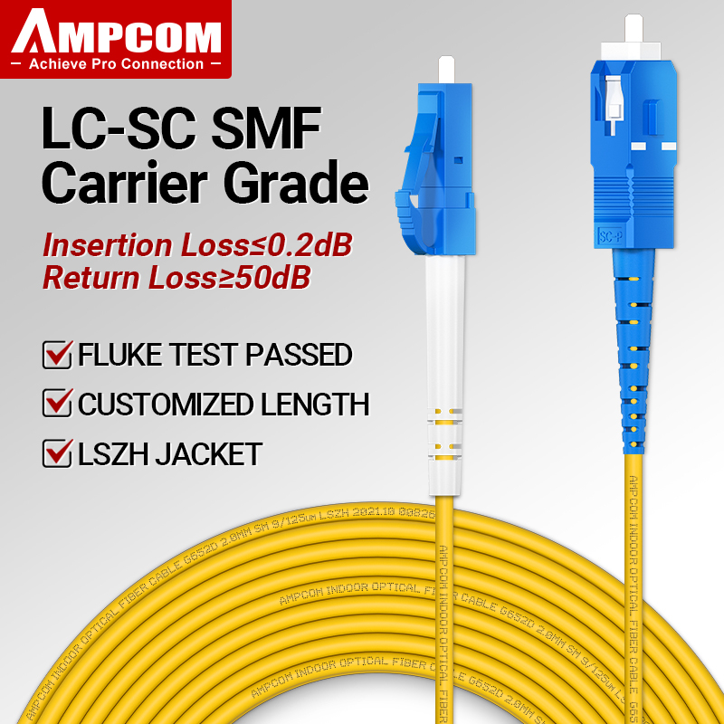 AMPCOM LC-SC Fiber Patch Cable Simplex 9/125 LC/UPC to SC/UPC ...