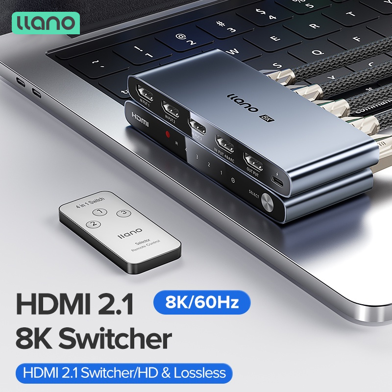 llano HDMI 2.1 Switch, 4 in 1 Out 8K HDMI Switch with IR Remote, Supports VRR, CEC, HDR, Dolby ...