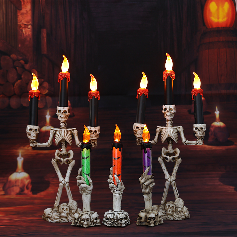 Halloween Decorations Skull LED Candlestick Pumpkin Ghost Candle Lights ...