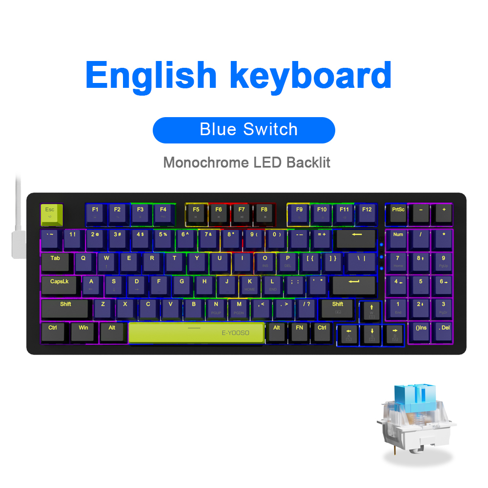 E-YOOSO Z94 USB Mechanical Gaming Keyboard Wired Monochrome Backlit 94 ...