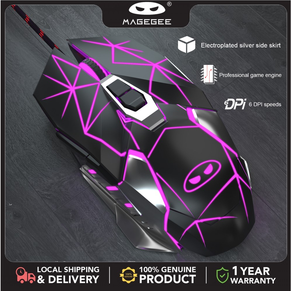 MageGee G10 Gaming Mouse Wired Silent Mouse 7 Colors Breathing LED Backlit 6 Adjustable DPI (up ...