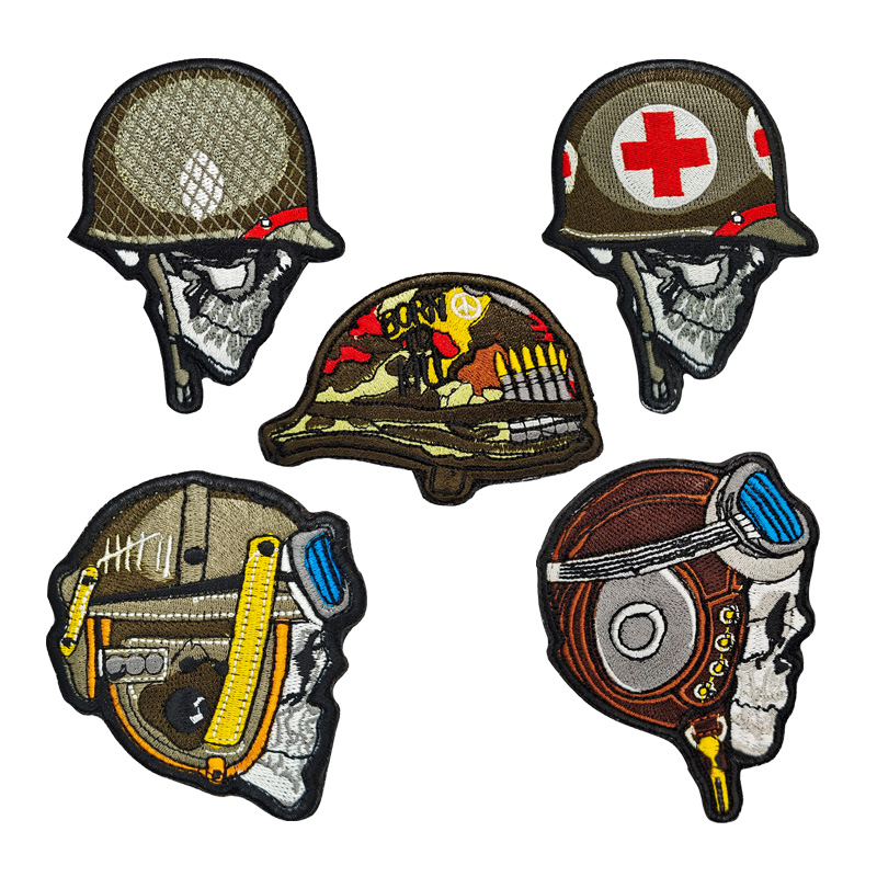 Embroidered Helmet Shape Skull Velcro Badge Cloth Sticker Tactical ...