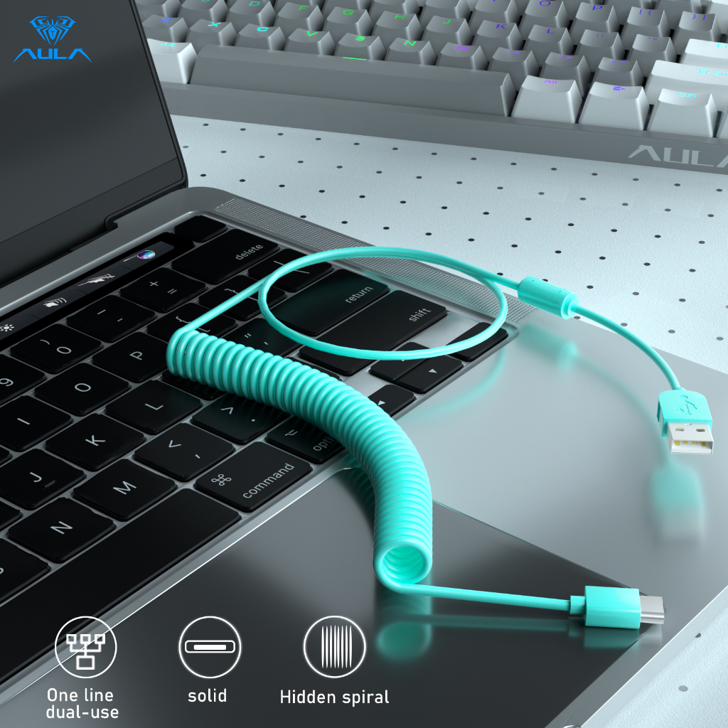 AULA Type C Coiled Cable Wire Keyboard Cable Connector USB Type C ...