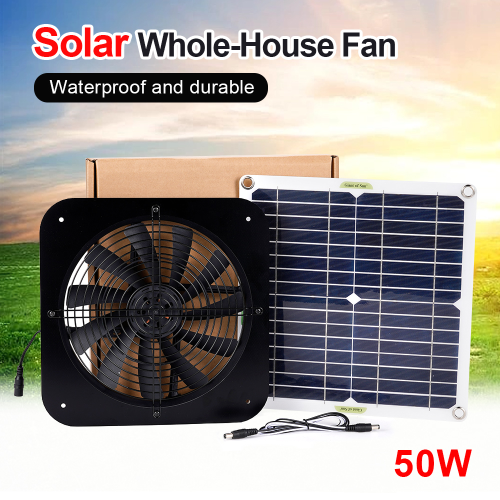 17INCH 50W 12V Monocrystalline Silicon Solar Exhaust Fan Air Extractor ...