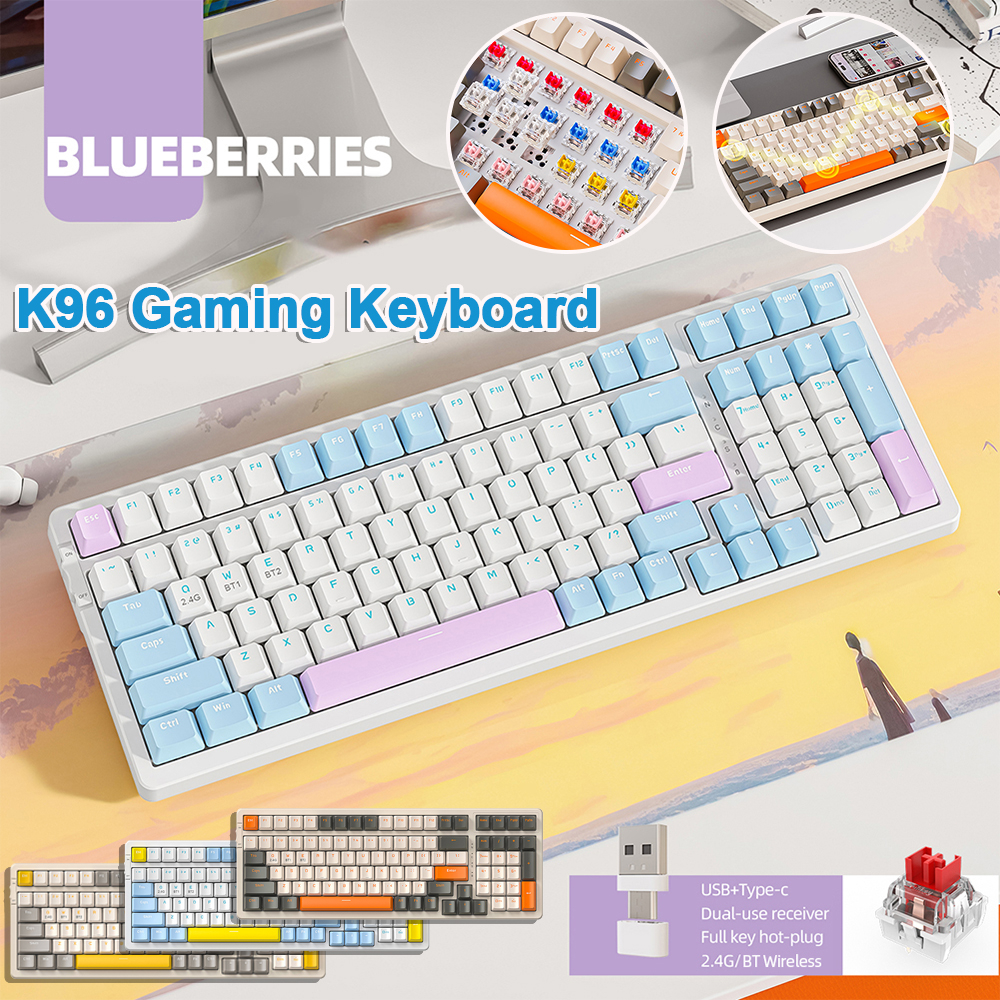 K96 100 Key 2.4G/BT5.0 Wireless Gaming Mechanical Keyboard Hotswap ...