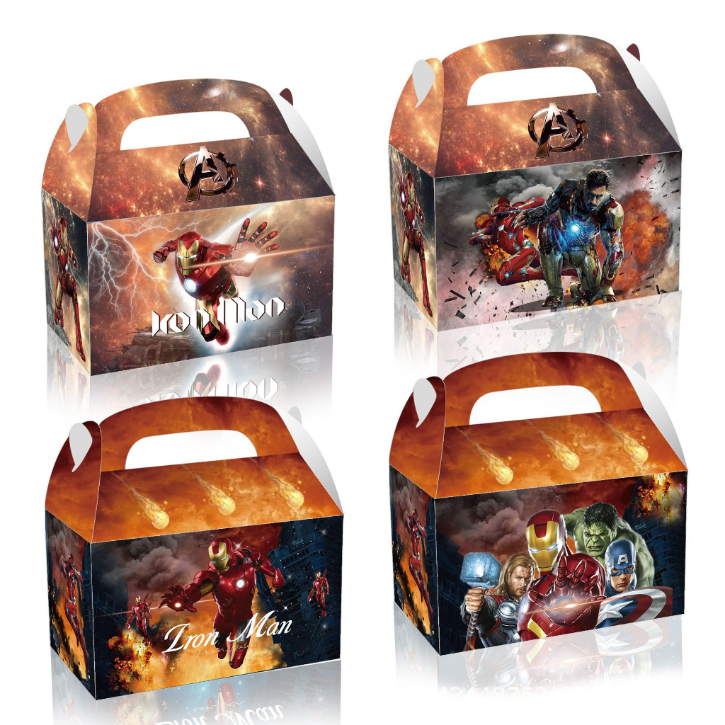 4pcs Disney Iron Man Theme Cartoon Candy Boxs Paper Gift Bags Birthday ...