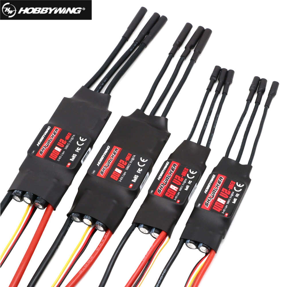 Hobbywing Brushless ESC 40A 50A 80A 100A V2 Drone ESC 2-4S Skywalker Speed Controller With BEC ...