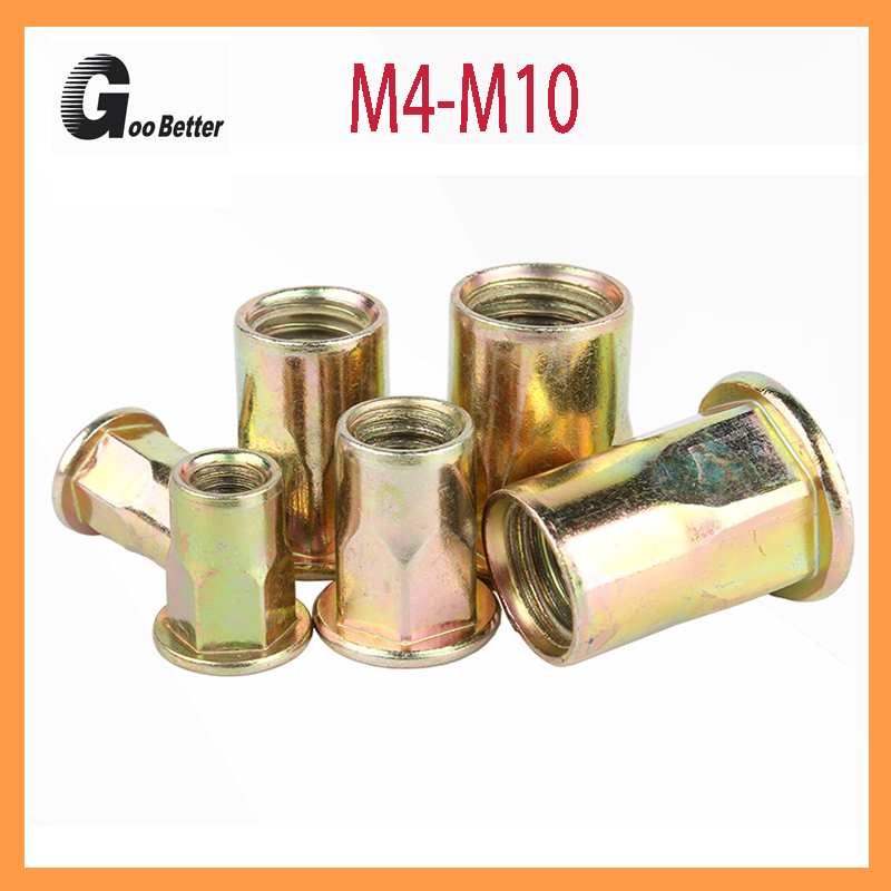 Colored Zinc Rivet Nut Flat Head Pull Rivet Nut Cylindrical Insert Nuts ...