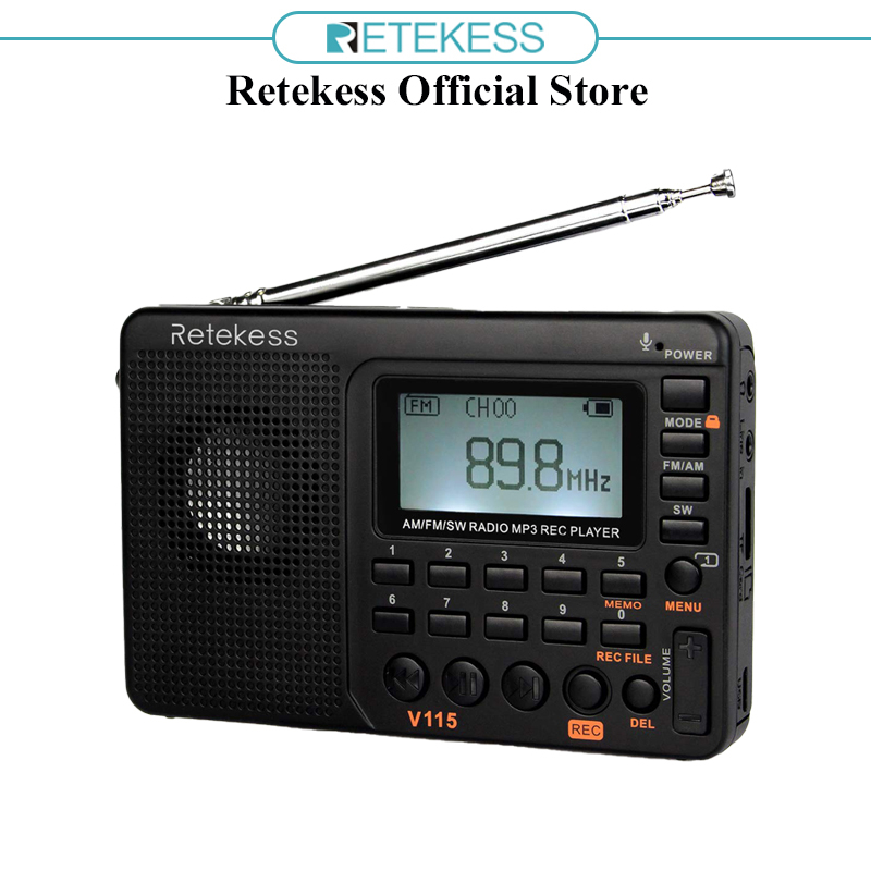 Retekess V115 Portable AM/FM/SW Radio TF Card USB Disk Sleep Timer with ...