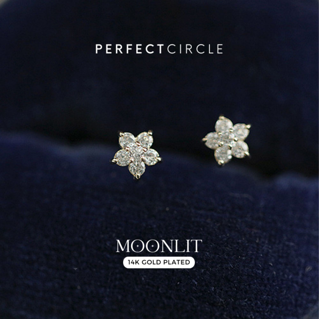 * 𝑀𝑜𝑜𝓃𝓁𝒾𝓉 Collection * Shiny Flower Star Diamond Stud Earrings * S925 Silver 14K Gold Plated ...