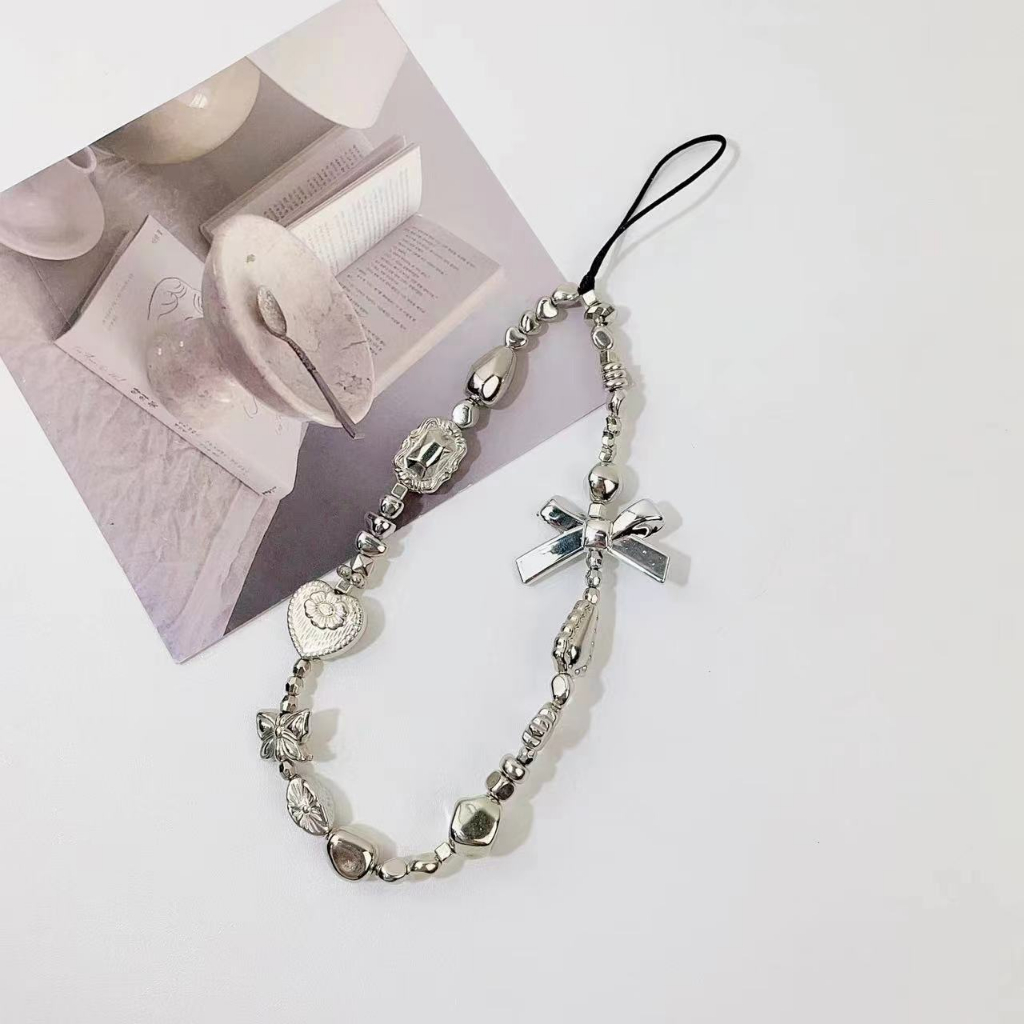 New Style Japanese Harajuku Y2K Silver Bow Love Heart Irregular Acrylic ...
