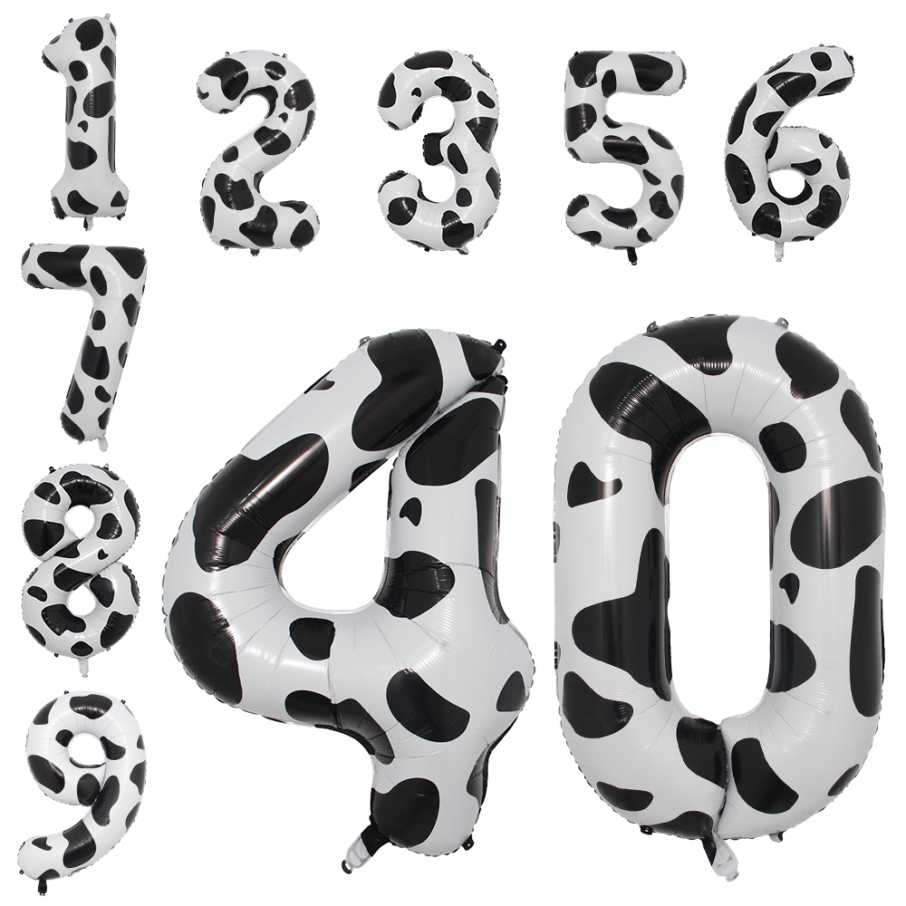 Cow Print Balloons 40 Inch Cow Print Number Balloon 0-9 White Black ...