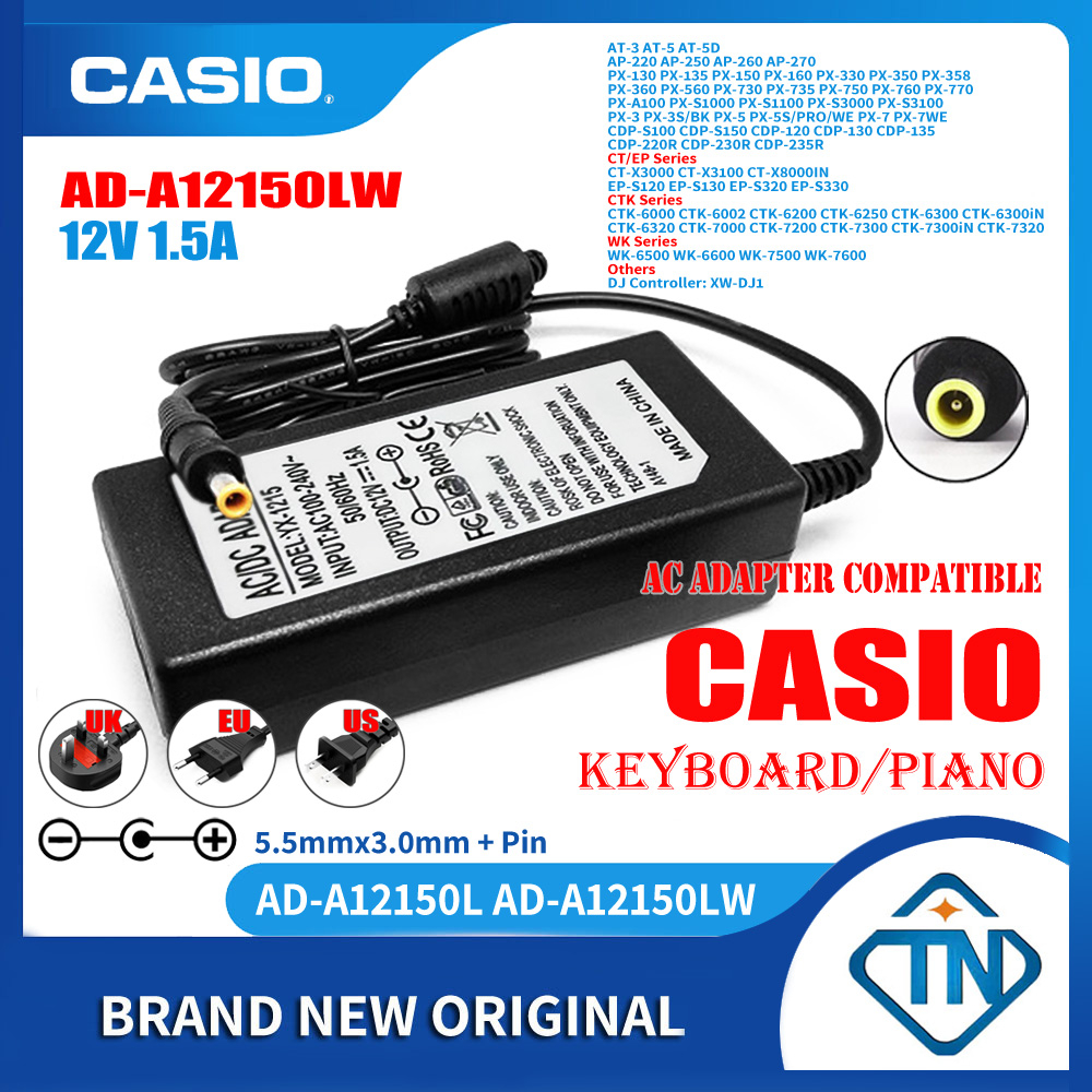 12V 1.5A AC/DC Adapter AD-A12150LW for Casio CDP-235R CDP-S100 CDP-S150 ...