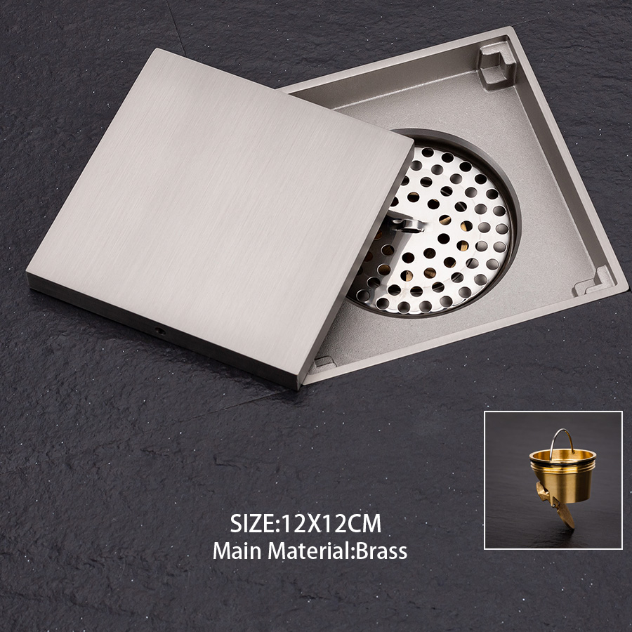 Brass Square Hidden Invisible Floor Drain， Size: 12CMX12CM; could used ...