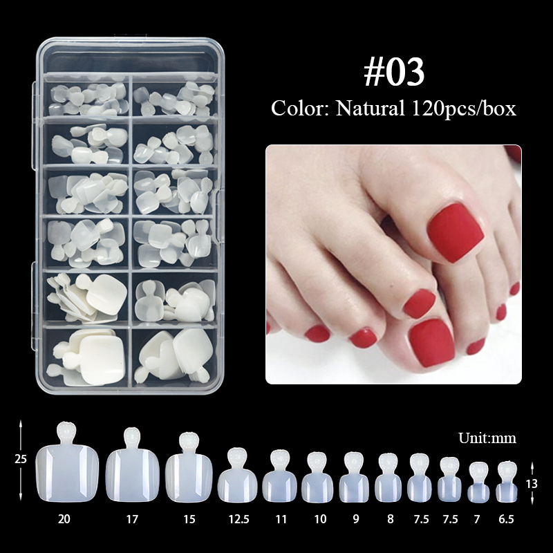 120Pcs/240Pcs False Toe Nails Full Cover Natural White Clear Press On ...