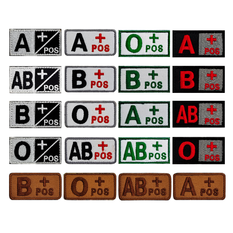 Blood Patch Embroidered Cloth Sticker A+AB+O+POS Helmet Badge Velcro ...