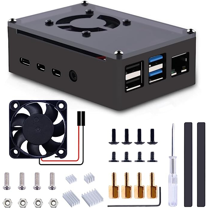52Pi Raspberry Pi 4 Case, Raspberry Pi 4 Aluminum Case with Fan, Raspberry Pi 4 Heatsink for ...