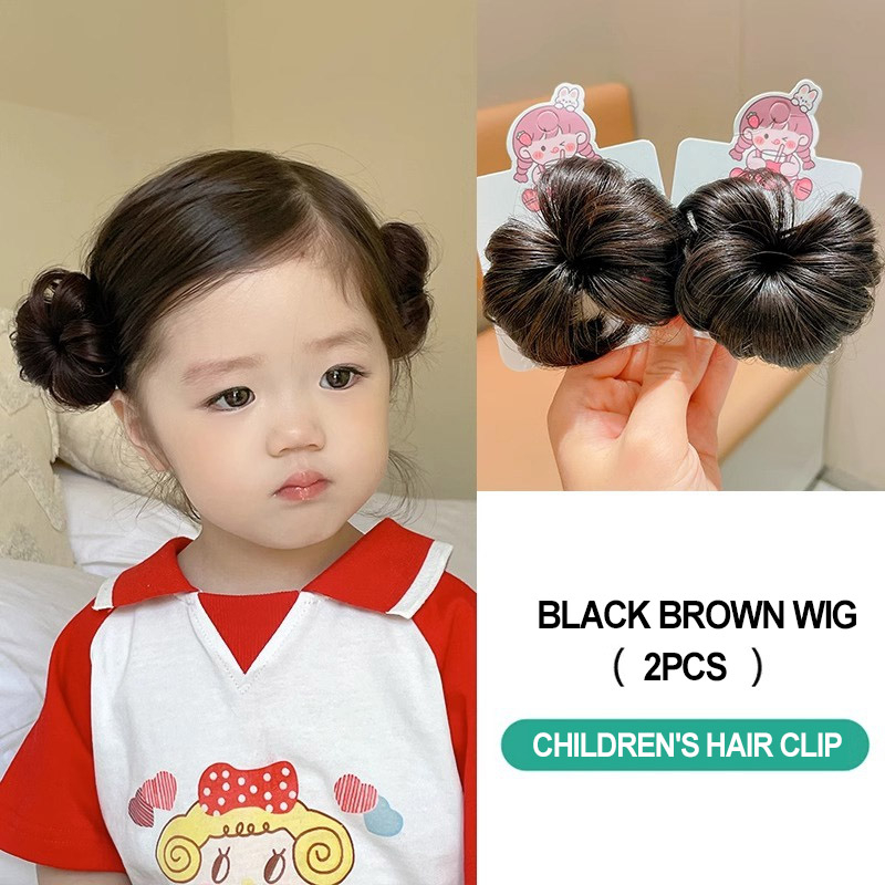 Baby Girl Ball Head Wig Headdress Children Bow Curly Hair Flower Bud ...