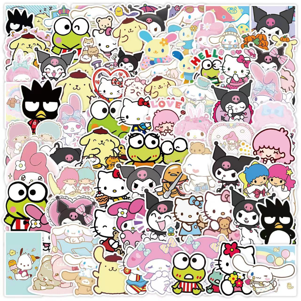 【100pcs】sanrio Stickers Cute Cartoon Waterproof Stickers Hellokitty