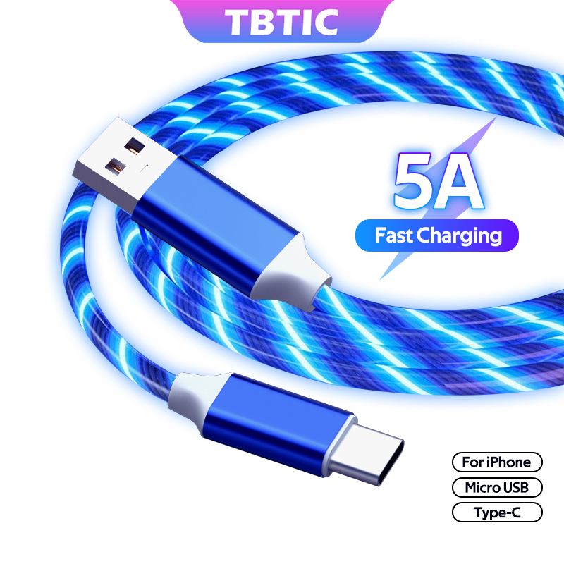 TBTIC 5a Flowing LED Light Fast Charging Micro USB Type C Cable ...