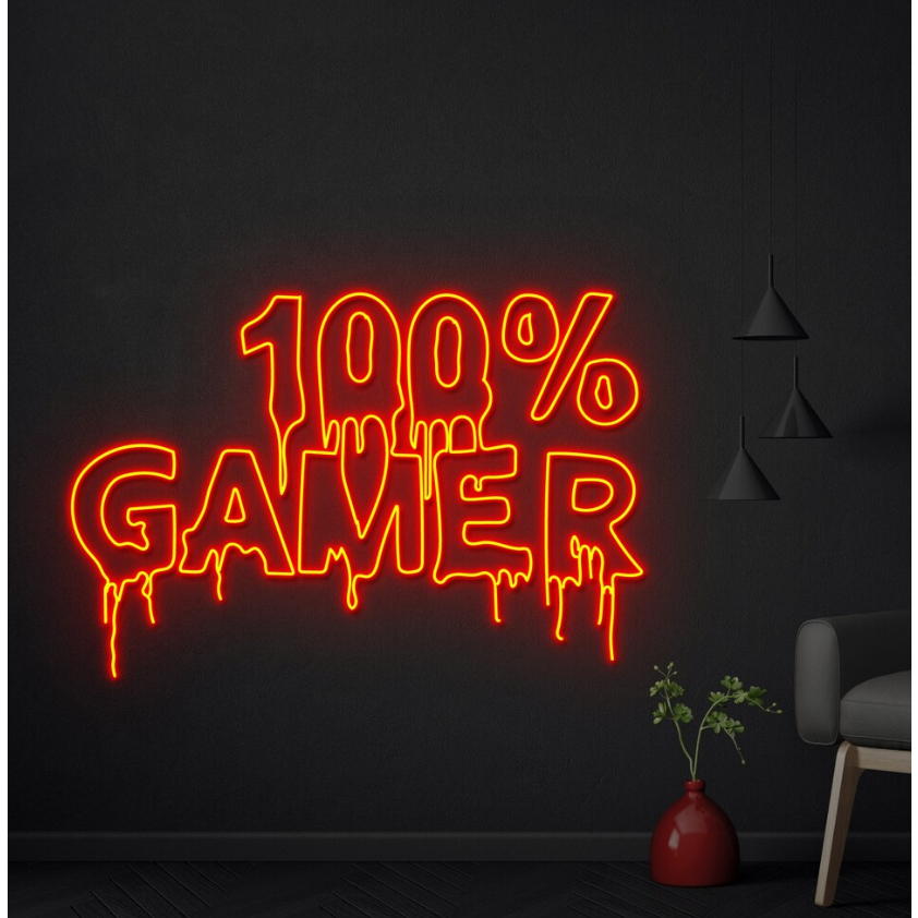100% Gamer Led Sign Gaming Neon Sign for Teen Boy Room Decor, LED Game ...