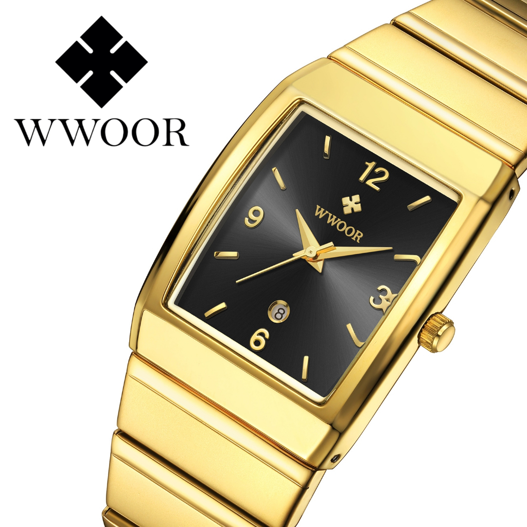 WWOOR Men's Watch Luxury Gold Steel Band Business Watch Waterproof ...