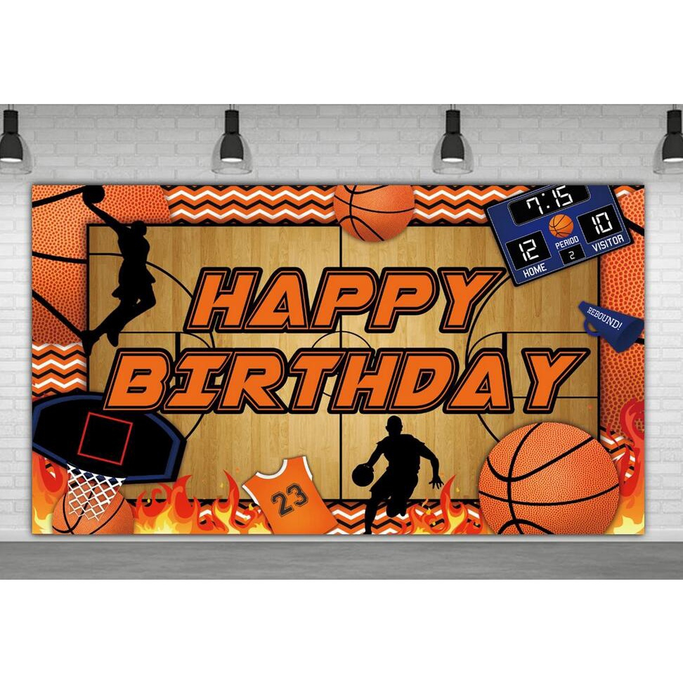 9x6ft Basketball Happy Birthday Banner Backdrop Basketball Birthday ...