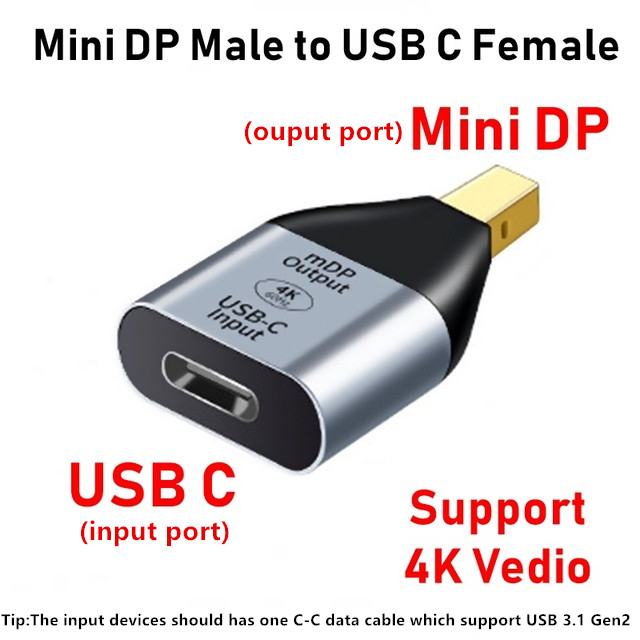 USB Type C Female to HDMI-Compatible DP Male Adapter 4K 60Hz USB C Plug ...