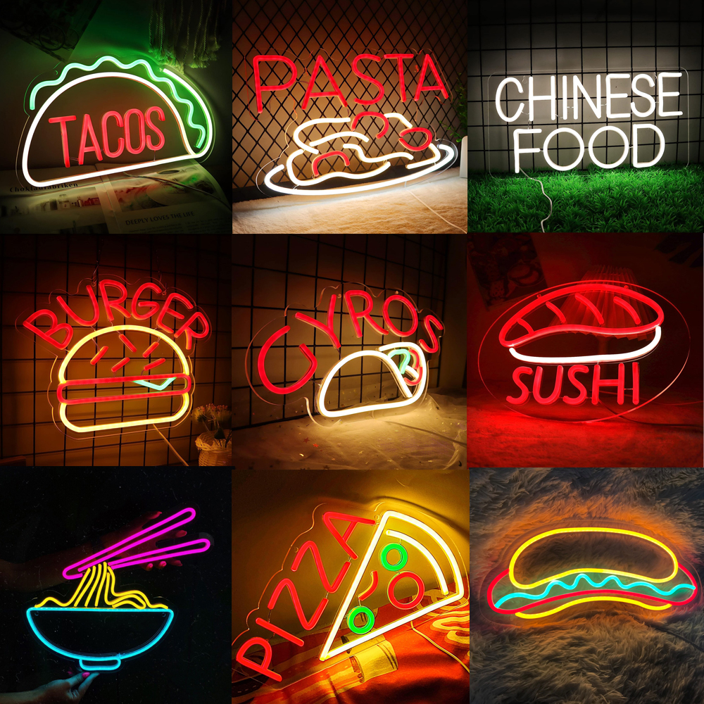Food Neon Sign Tacos,BURGER,Hot Dog,Noodles,Pasta Neon Signs for Wall ...