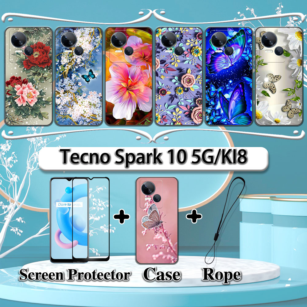 2 IN 1 For Tecno Spark 10 5G KI8 Case with Tempered Glass Curved ...