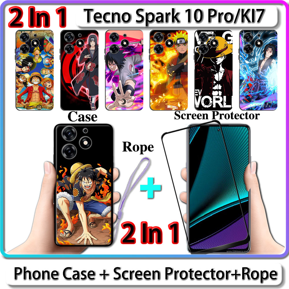 2 In 1 Case For Tecno Spark 10 Pro Ki7 Case With Tempered Glass Curved Ceramic Screen Protector