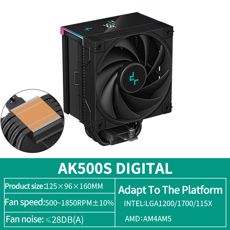 Deepcool AK500S Digital AK500 CPU Air Cooler White Black 5 Heat Pipes ...