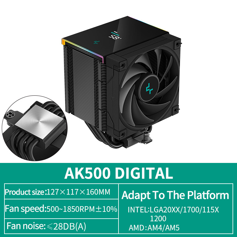 Deepcool AK500S Digital AK500 CPU Air Cooler White Black 5 Heat Pipes ...