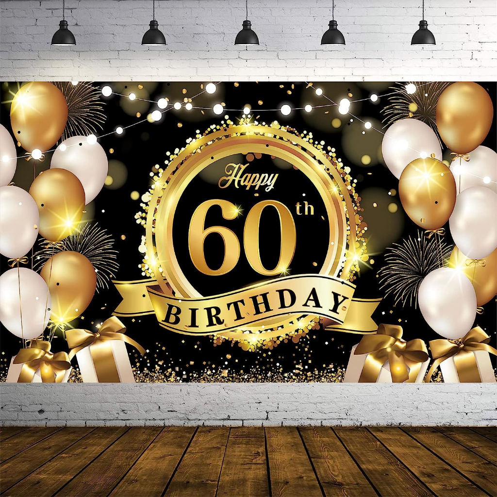 7x5ft Happy 60th Birthday Decoration Photography Backdrop Banner Black ...