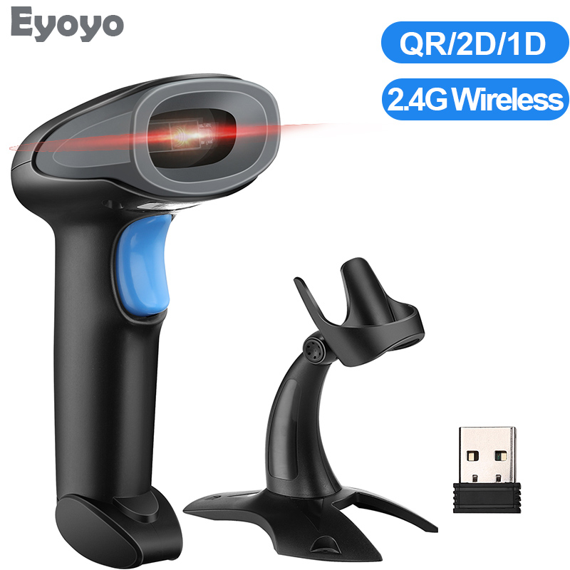 Eyoyo Wireless Handheld 1D 2D Barcode QR Scanner 2.4G via USB Rechargeable Auto-Sensing Scanning ...