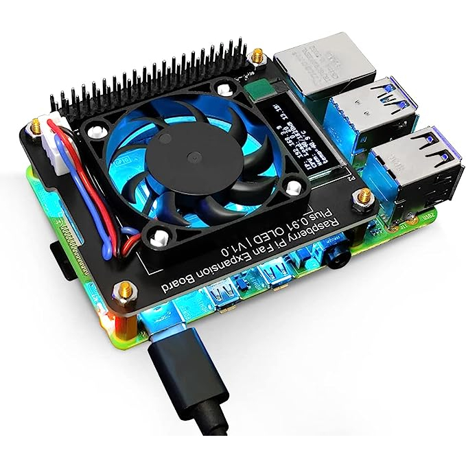 52Pi Fan Hat for Raspberry Pi 4 Model B, Raspberry Pi PWM Fan GPIO Expansion Board with 0.91inch ...