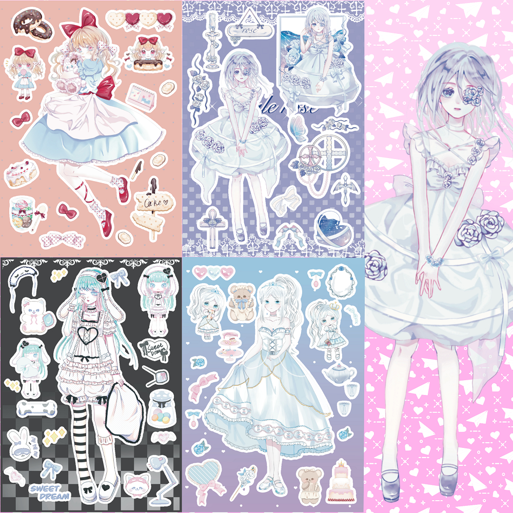Chinese Sweet Cute Kawaii Girl Character Embossed Stickers Handbook ...
