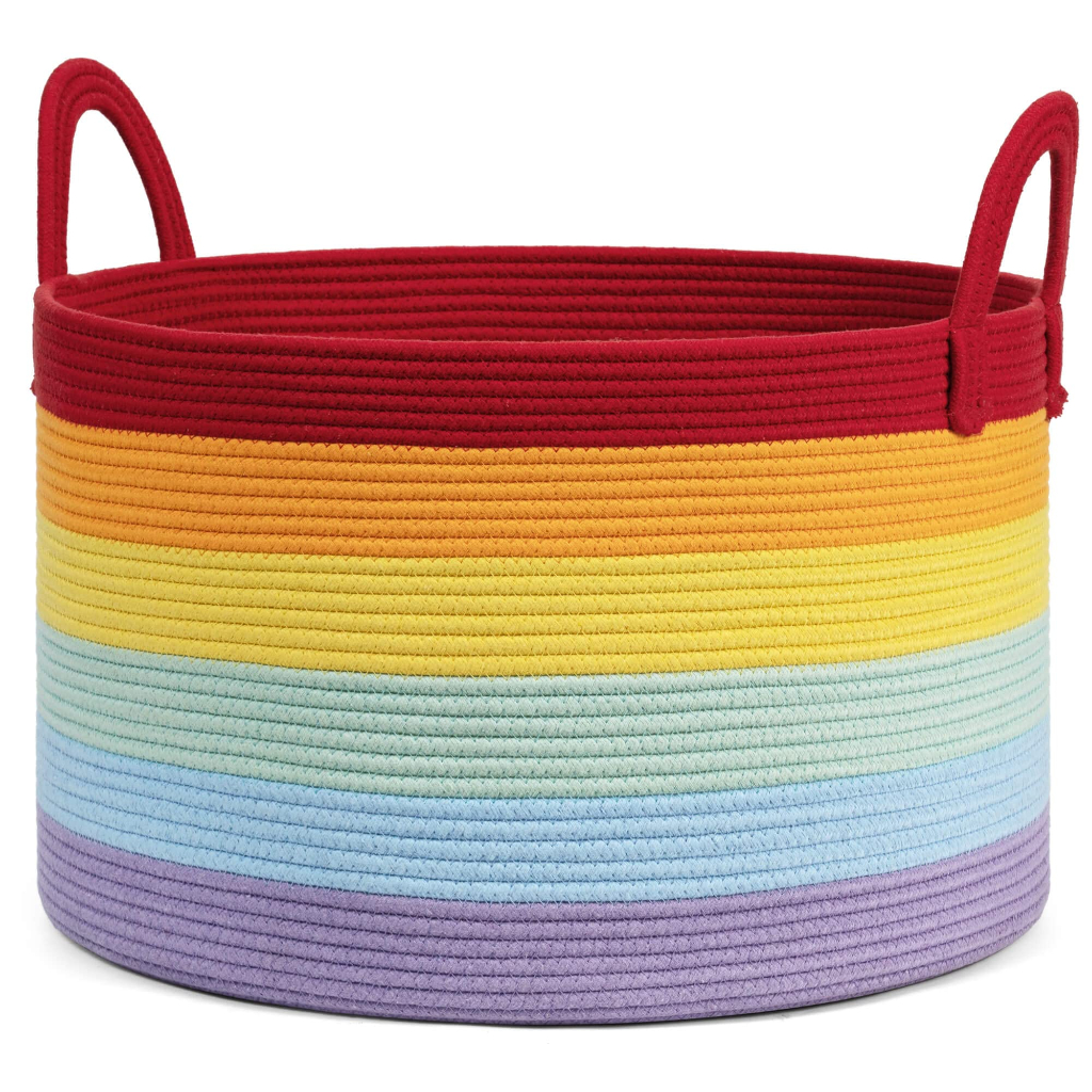 Large Rainbow Basket, Cotton Rope Storage Basket Nursery Basket for ...