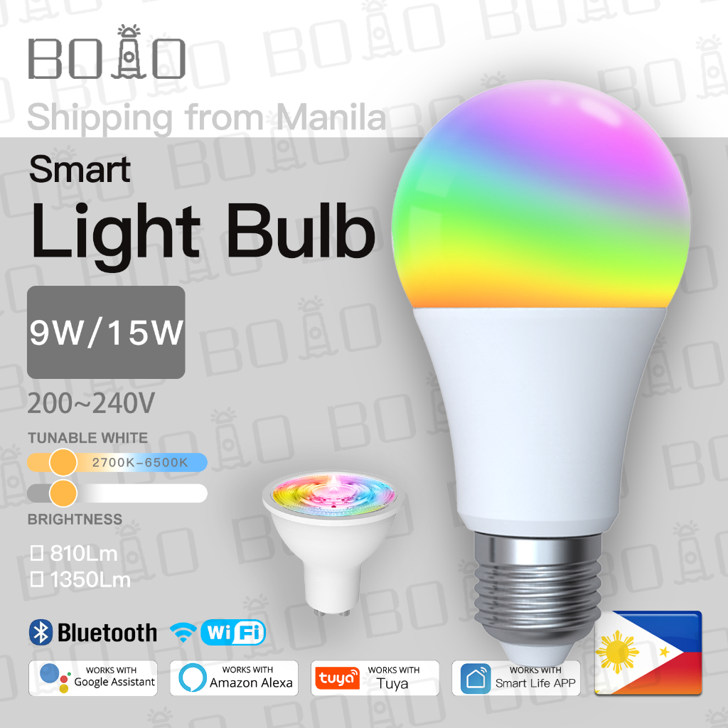 BOIO Tuya smart bulb E27 9W 15W WIFI/ Bluetooth bulb RGB Bulb mobile ...