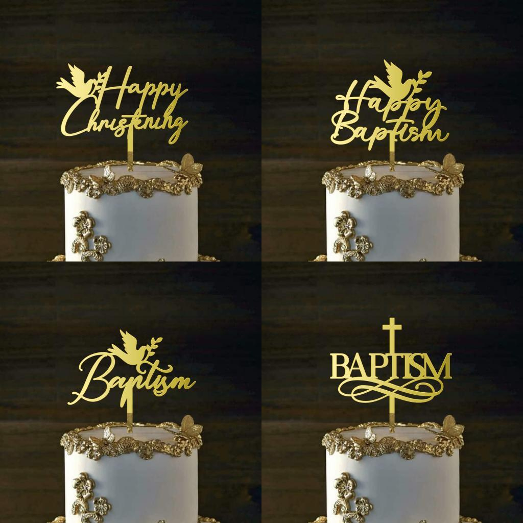 Pack of 10PCS Baptism Cake Toppers Happy Christening Cake Toppers Gold ...
